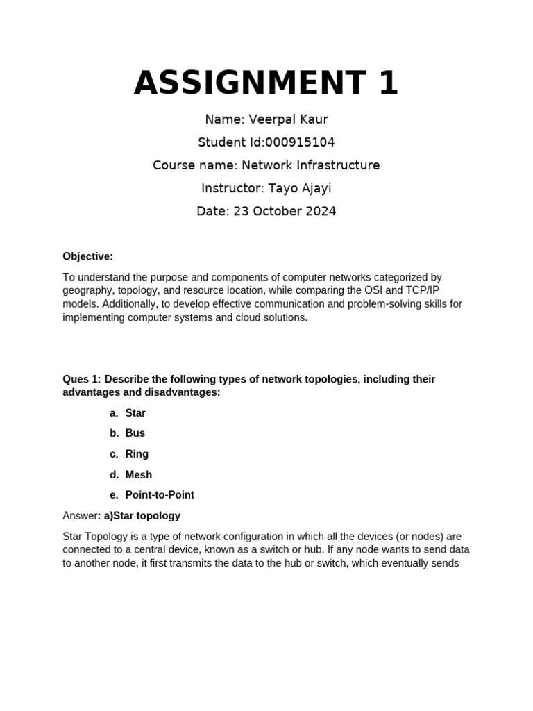 Assignment1 Network Infrastructure Pdf Computer Network Network Topology 