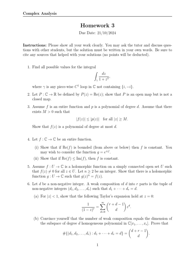 Homework 3: Complex Analysis | PDF | Function (Mathematics) | Mathematical Analysis