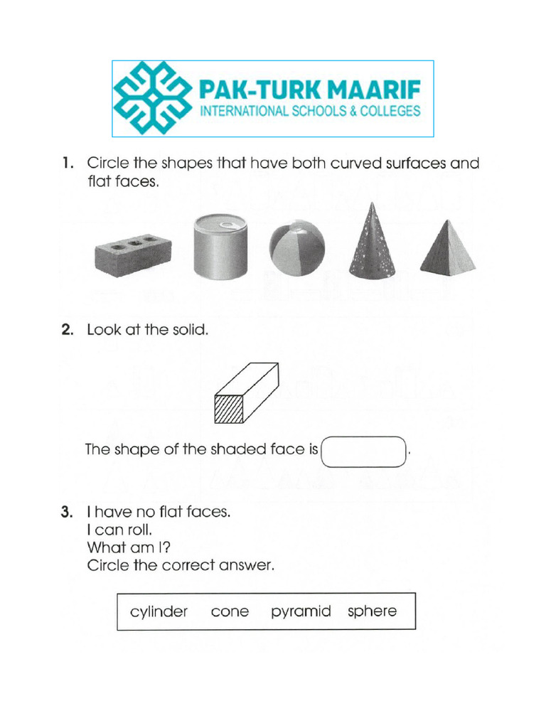 3D Shapes Worksheet | PDF