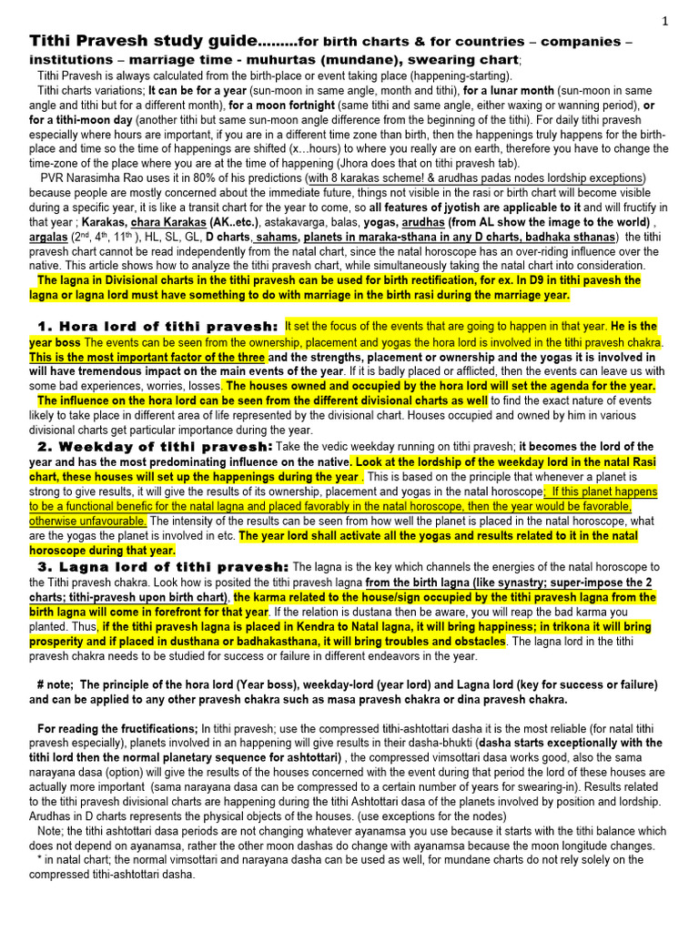 Tithi Pravesh Study Guide | PDF | Hindu Astrology | Horoscope