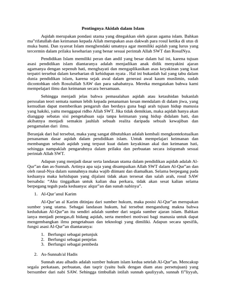 Pentingnya Akidah Dalam Islam | PDF