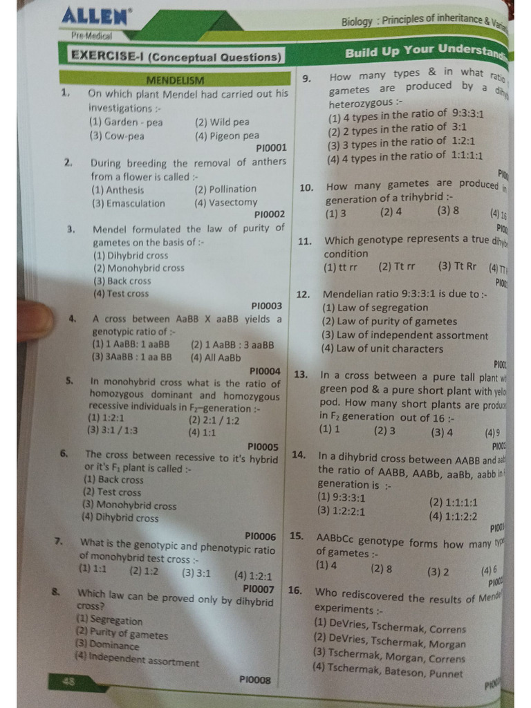 Principles of Inheritance and Variation Class 12 | PDF