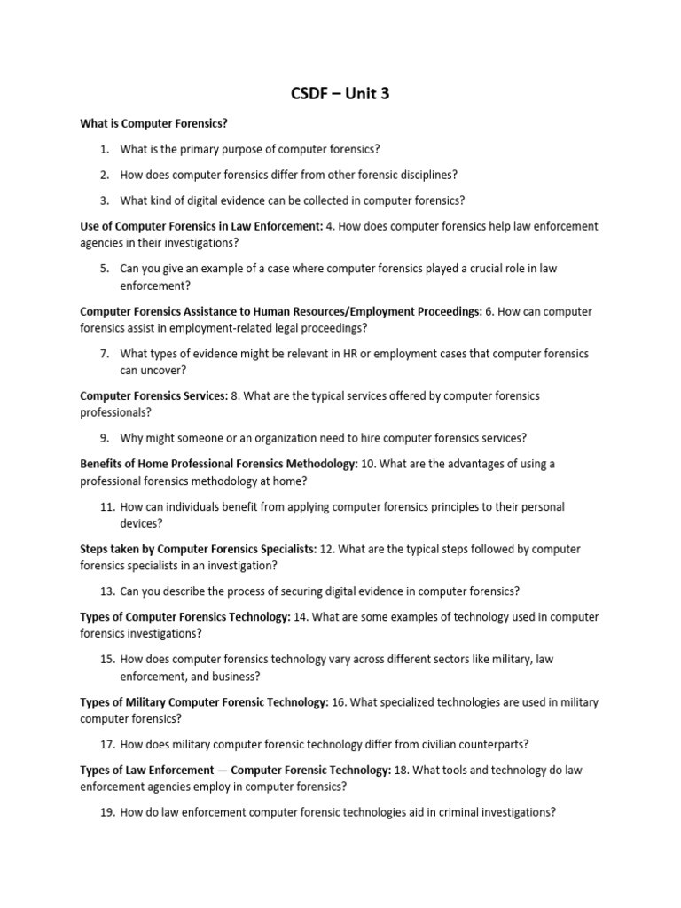QB-CSDF-Unit 3,4,5 & 6 | PDF | Computer Forensics | Digital Forensics