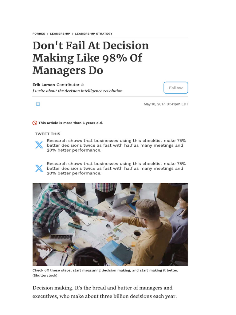 Don't Fail at Decision Making Like 98% of Managers Do | PDF