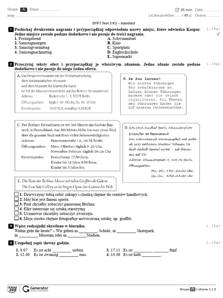 DTF7 Test 3 K3 - Standard Test (Z Widoczną Punktacją) | PDF