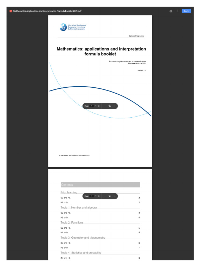 Math AI HL Formula Booklet | PDF