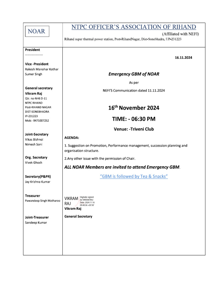 NOAR GBM Invitation | PDF