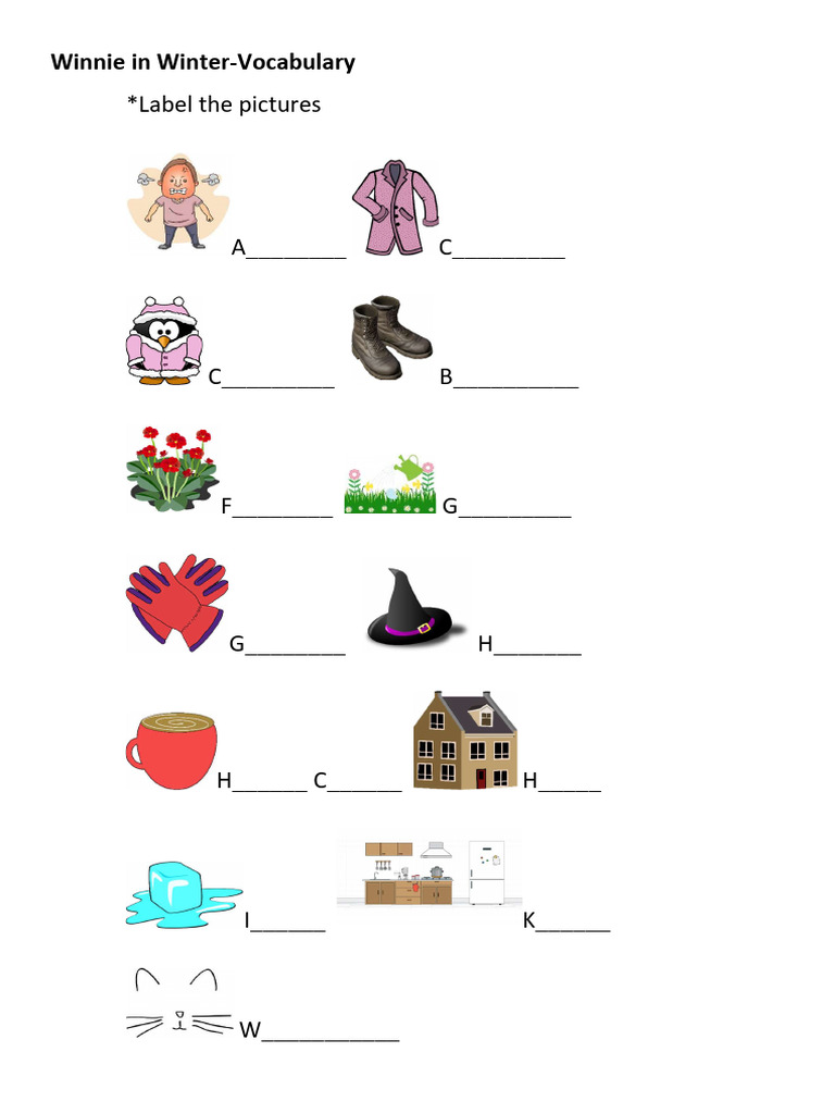 Label The Pictures: Winnie in Winter-Vocabulary | PDF