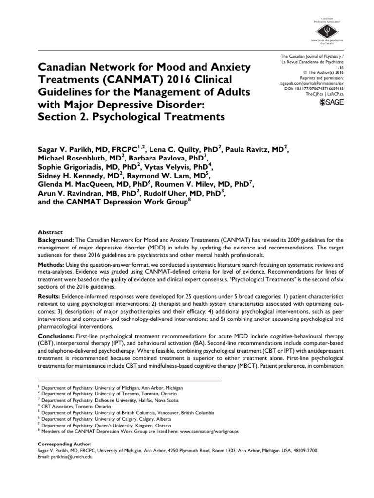 Canmat Depre 2 | PDF | Cognitive Behavioral Therapy | Major Depressive ...