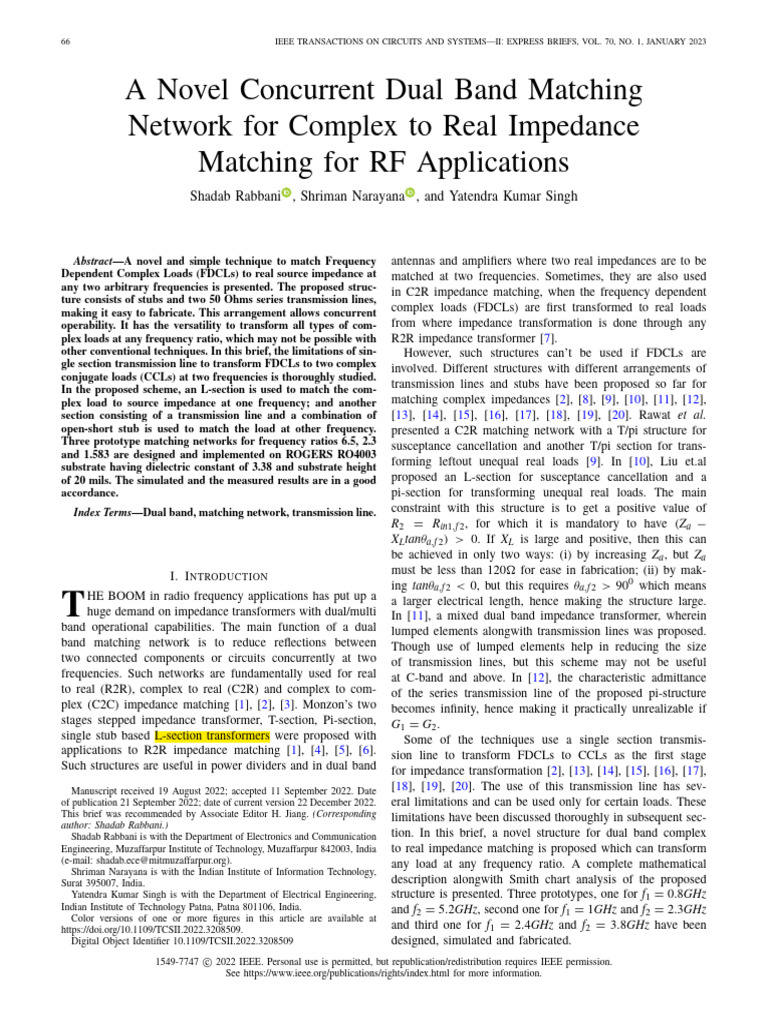 Dual Band RF Impedance Matching Network | PDF | Transmission Line ...