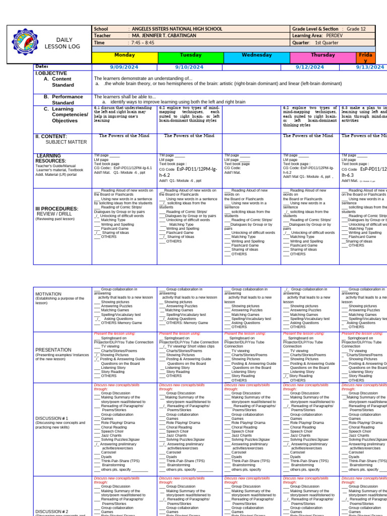 2024-2025 DLL 7TH wEEK Per Dev Sept. 9 - 13, 2024 | PDF | Vocabulary ...
