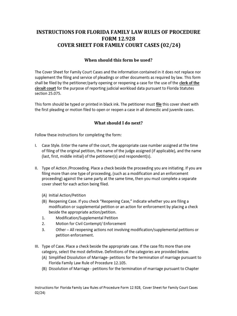 01 12928 Cover Sheet For Family Court Cases | PDF | Service Of Process ...