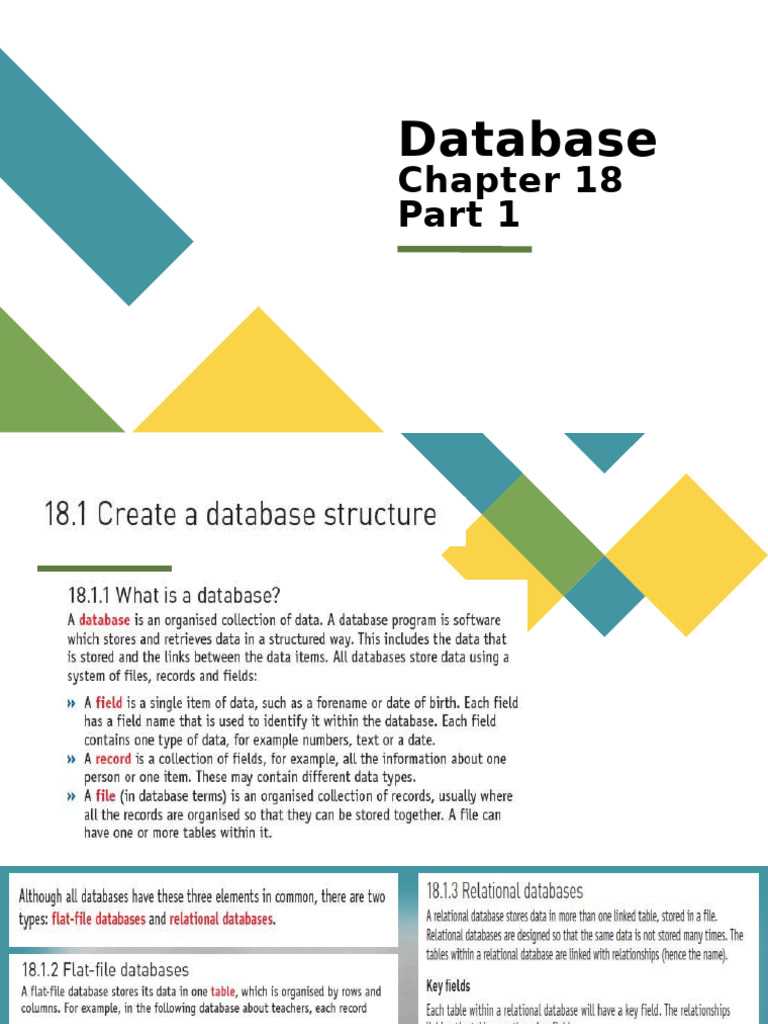 Cambridge IGCSE Chapter 18 Database Part 1 Note | PDF
