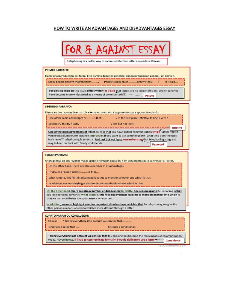 How To Write An Advantages and Disadvantages Essay | PDF | Tourism ...