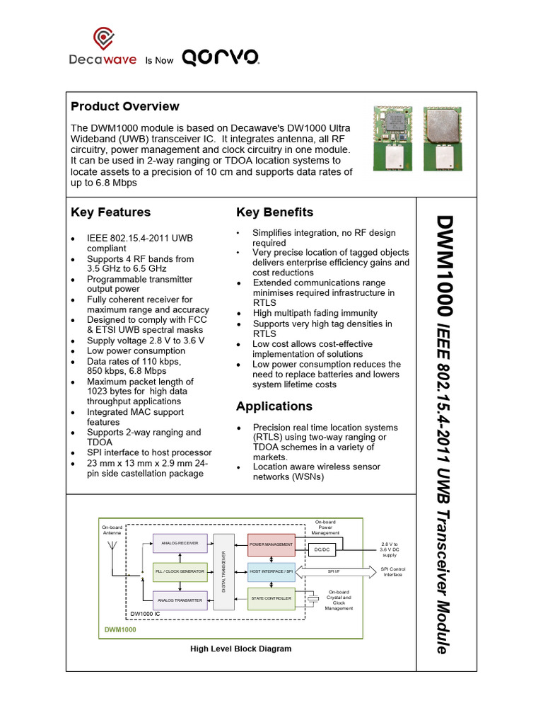 DWM1000 Data Sheet | PDF | Ultra Wideband | Antenna (Radio)