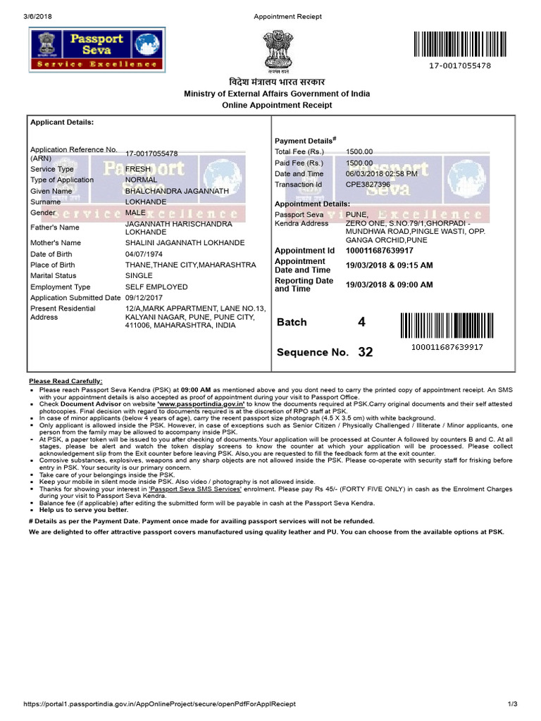 Appointment Reciept | PDF | Identity Document | Passport