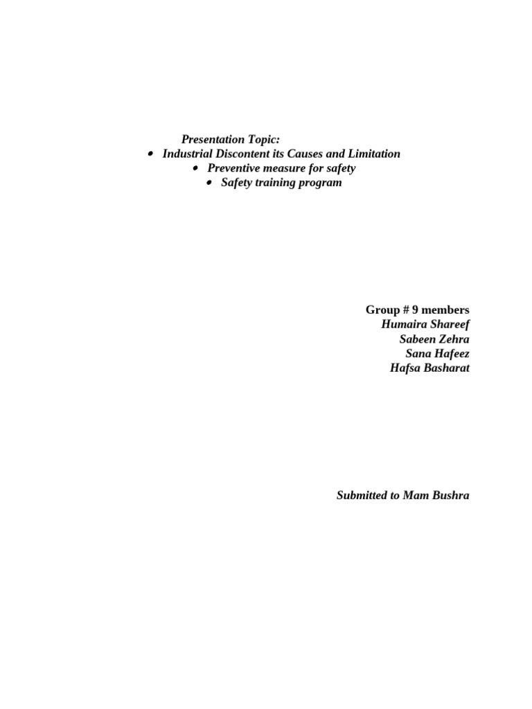 Org Psy (Industrial Discontent, Preventive Measure Safety, Safety ...