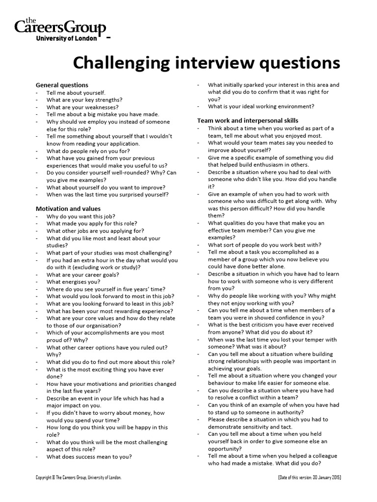 Challenging Interview Questions | PDF | Leadership | Cognitive Science