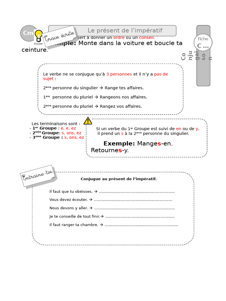Présent de l'impératif : règles et exemples | PDF