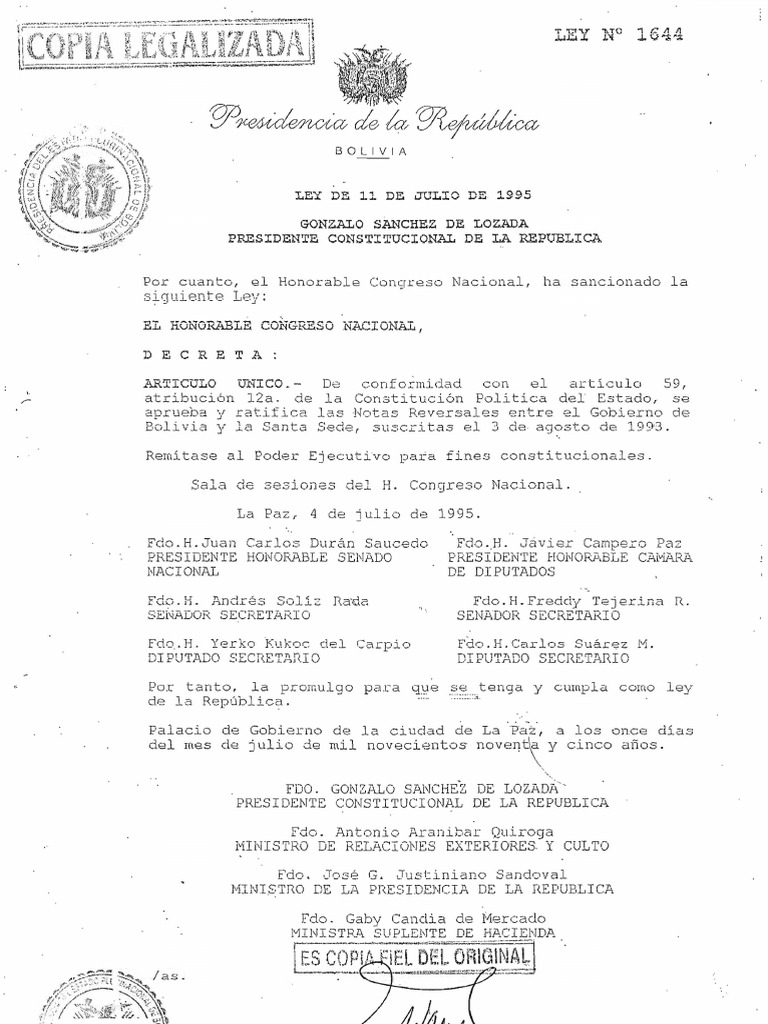 Acuerdo Bolivia-Santa Sede 1995 | PDF | Iglesia Católica | Gobierno