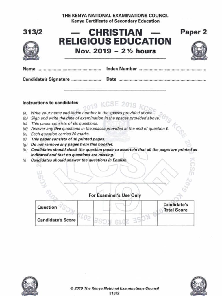 2019 Kcse Cre Paper 2 | PDF