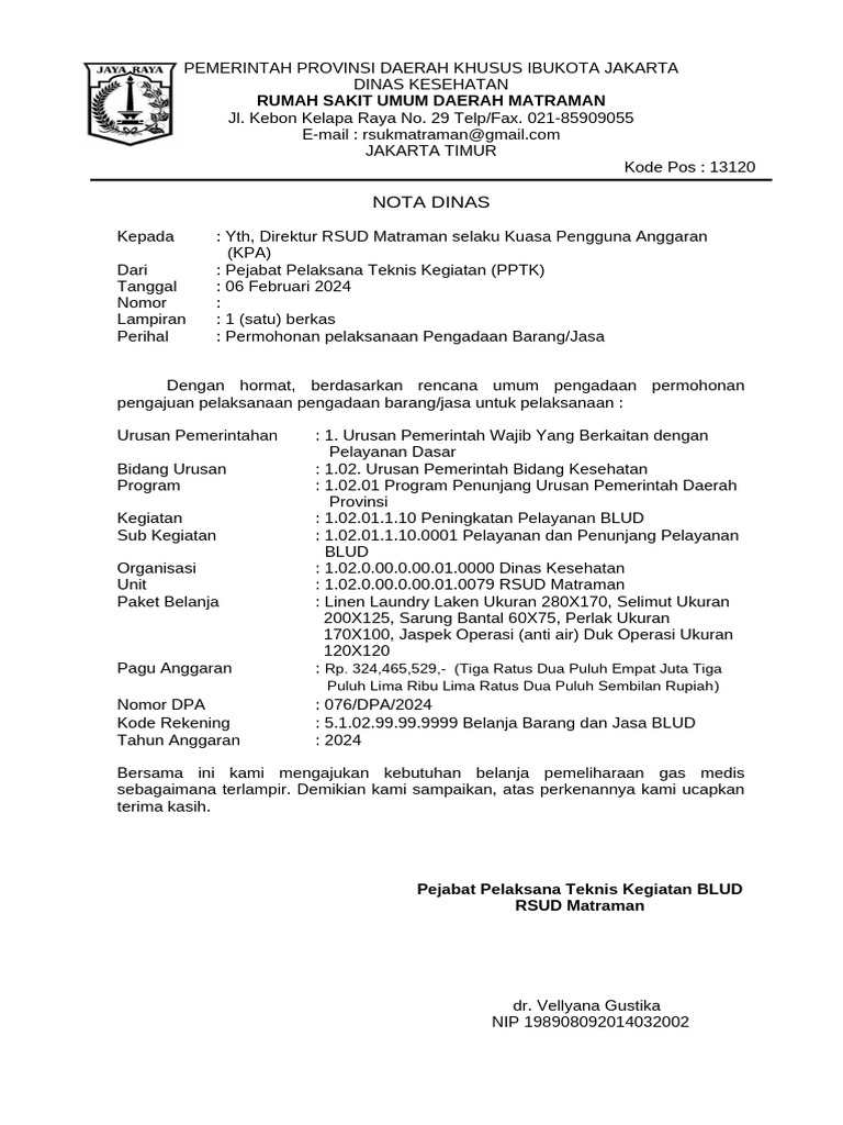 Permohonan Pengadaan RSUD Matraman 2024 | PDF | Bisnis