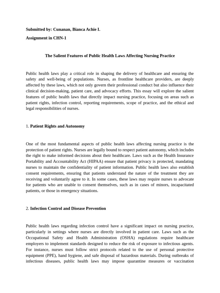 Cunanan Assignment CHN 1 | PDF | Public Health | Nursing