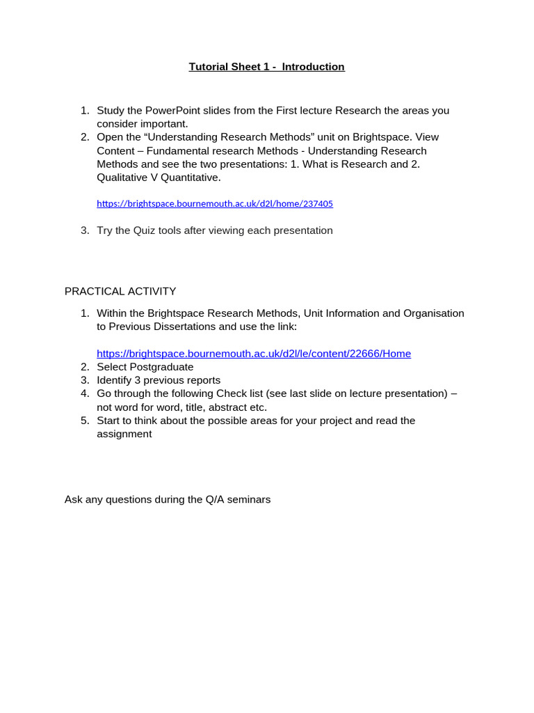 Research Methods Tutoral Worksheet | PDF | Art