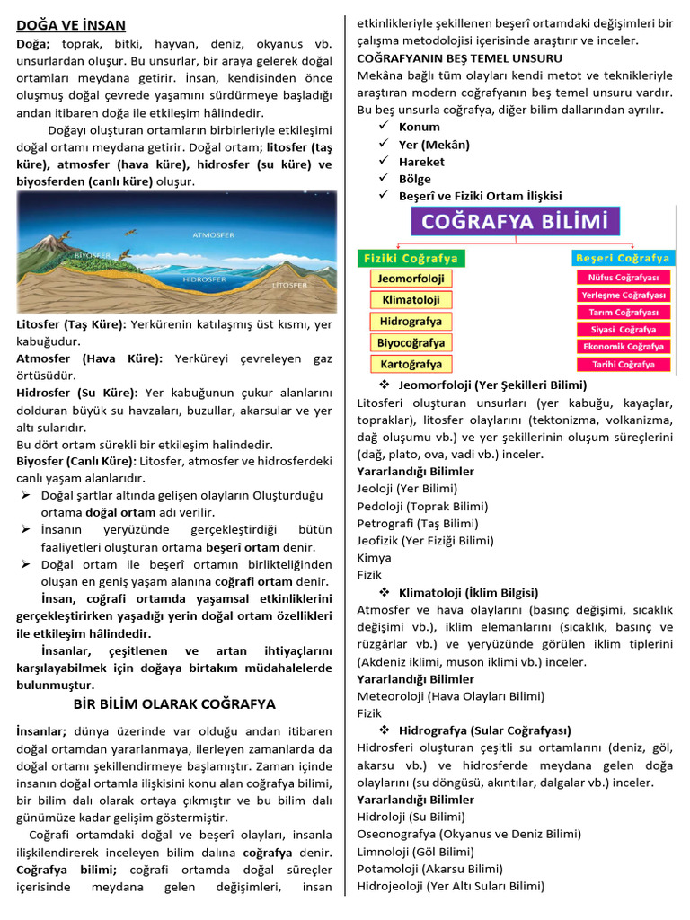 9.sinif Cografya Insan Doga Etkilesimi Calisma Notlari | PDF