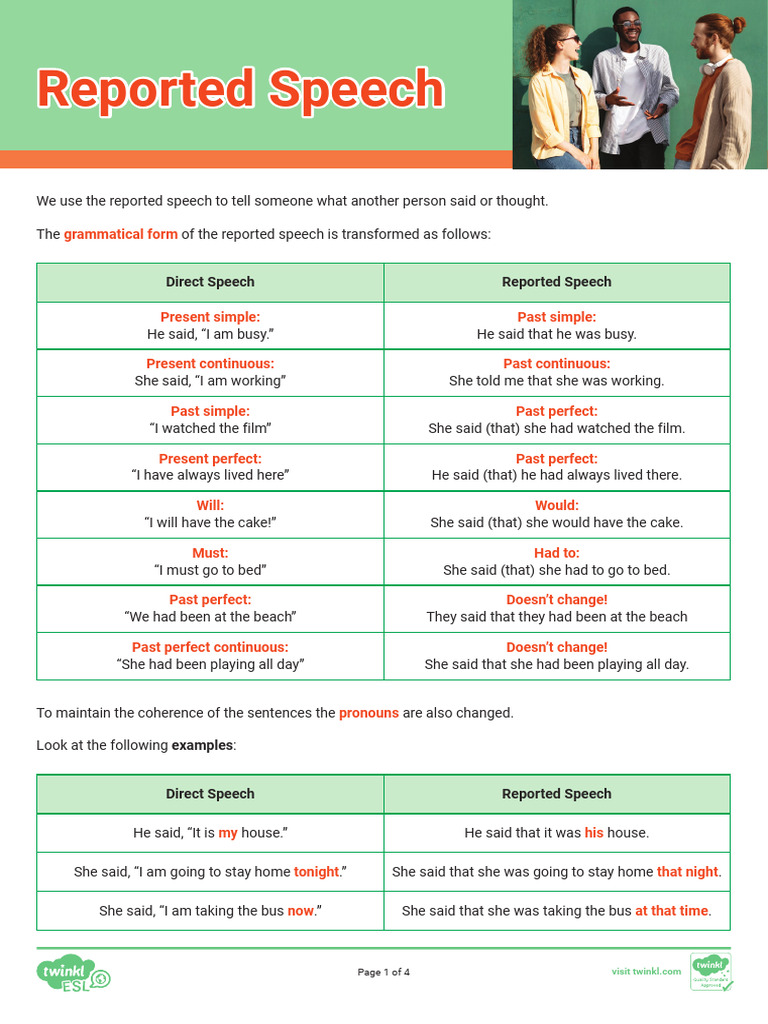 T 1713955586 Esl Reported Speech Worksheet Adults b1 - Ver - 2 | PDF ...