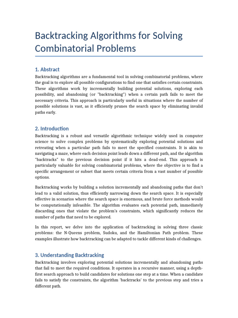 Backtracking Algorithms Report | PDF | Mathematical Optimization | Algorithms