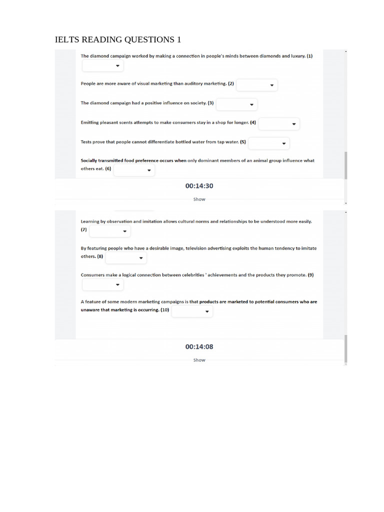 Ielts Reading Questions 1 | PDF