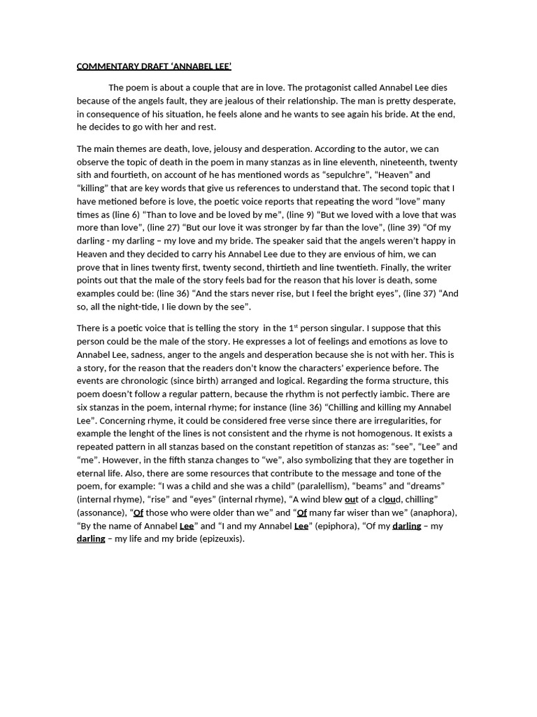 Analysis of Poe's "Annabel Lee" | PDF | Poetry