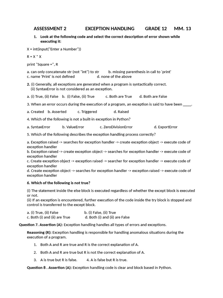 EXCEPTION HANDLING - Aseessment - 2 | PDF | Computer Engineering | Control Flow