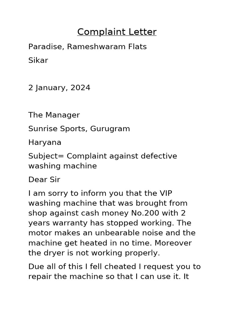 Complaint Letter | PDF | Business | Finance & Money Management
