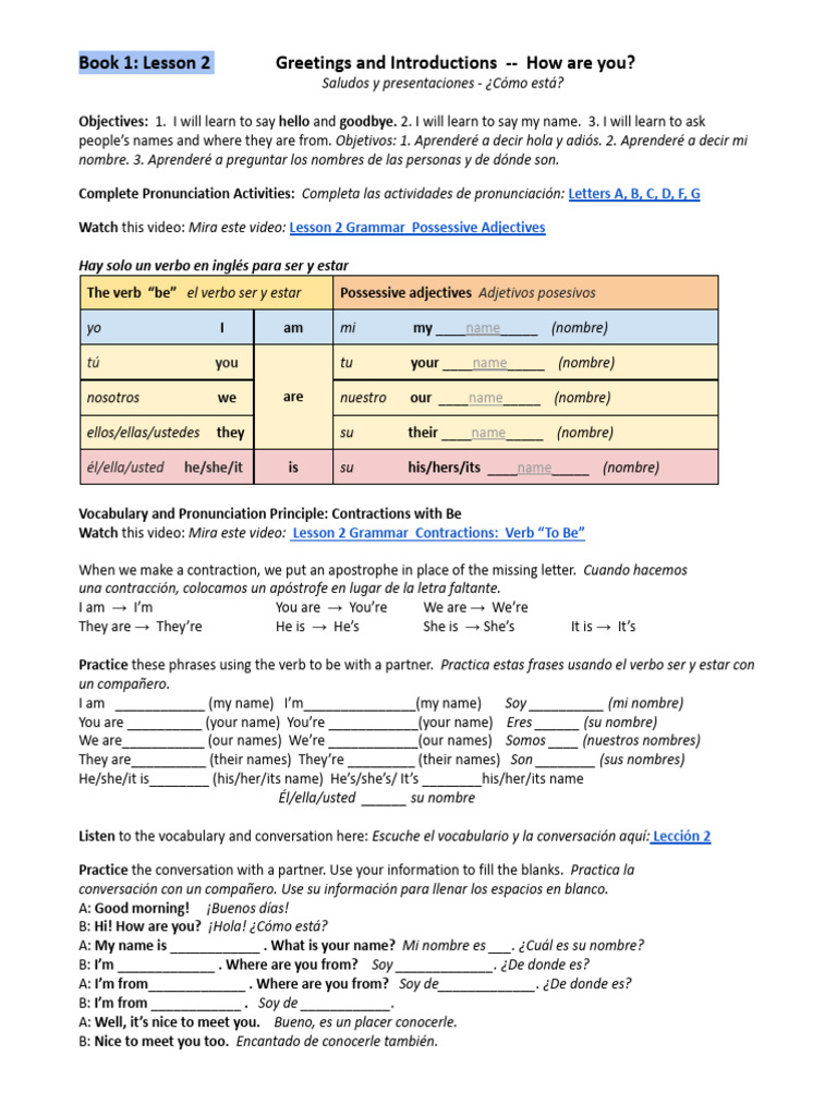 Book 1 - Lesson 2 | PDF | Lingüística