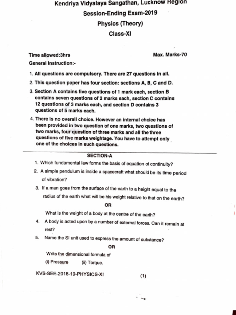Physics Class 11 Final Exam | PDF