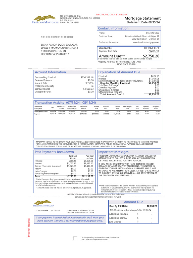 Freedom Mortgage Statement Overview | PDF | Debt | Bankruptcy