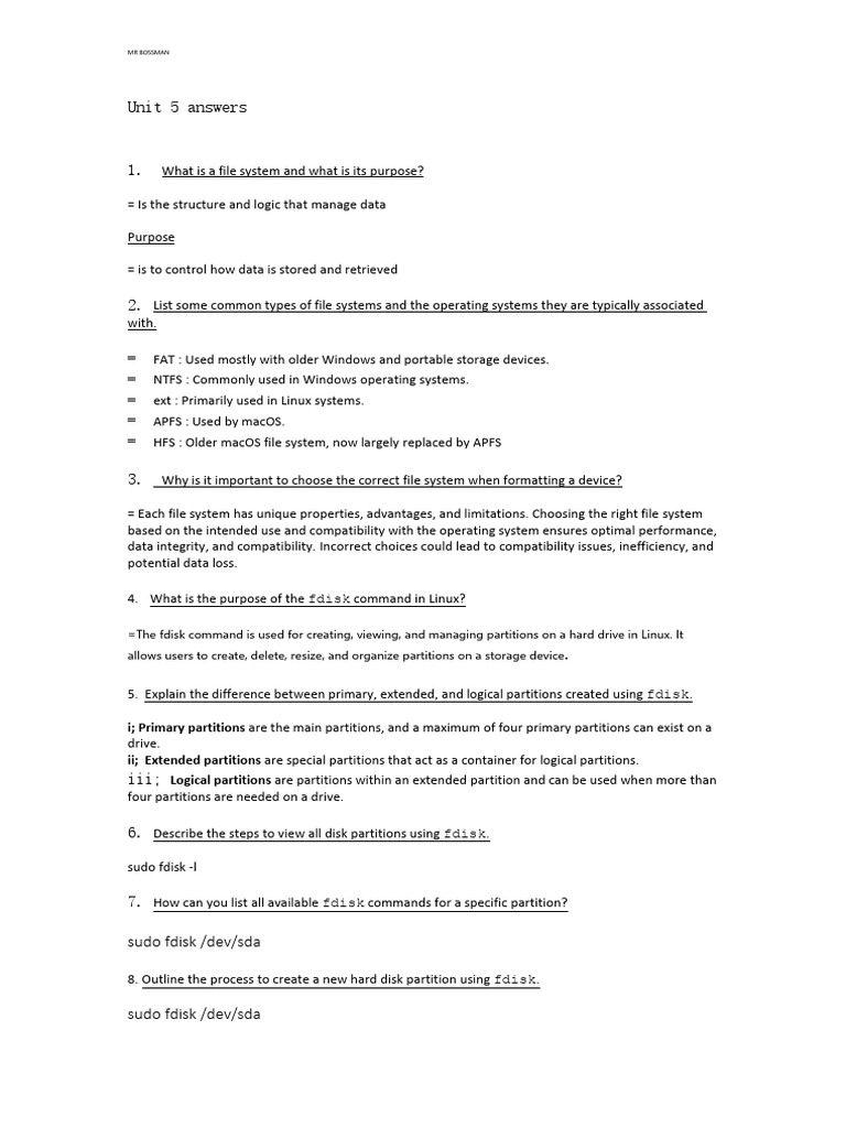 MR BOSSMAN ANSWERS | PDF | File System | Computer File