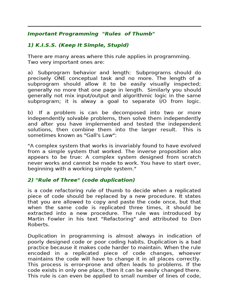 Important Programming Rules of Thumb | PDF | Program Optimization ...
