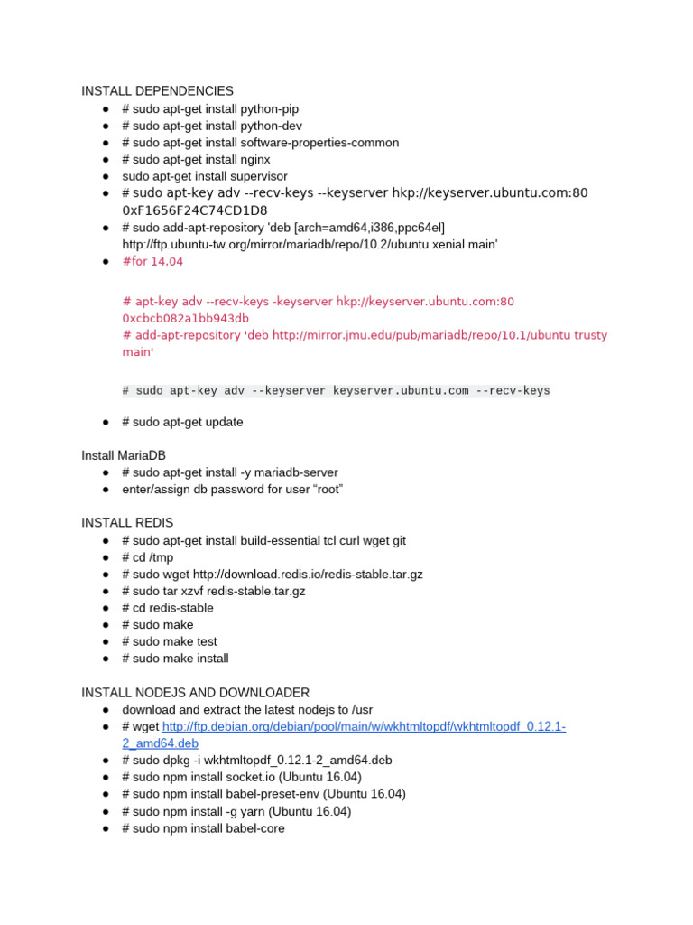 Frappe Framework & ERPNext Installation | PDF | Sudo | Computing Frappe Framework & ERPNext Installation | PDF | Sudo | Computing