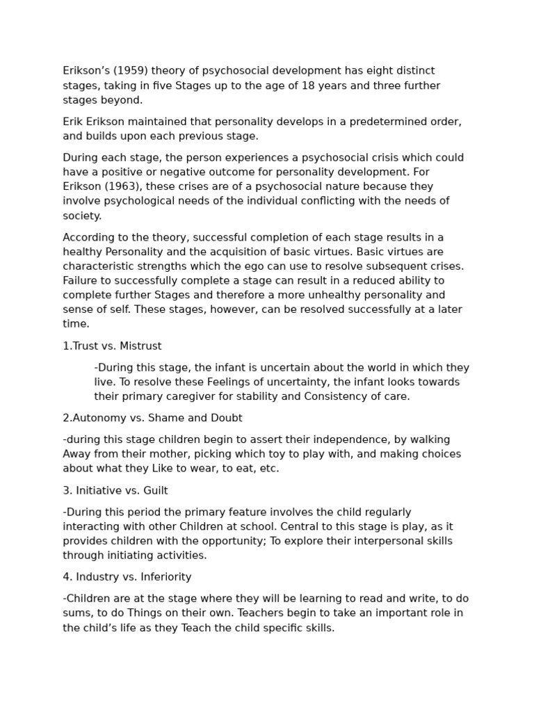 Erickson's Psychological Stages | PDF | Interpersonal Relationships ...