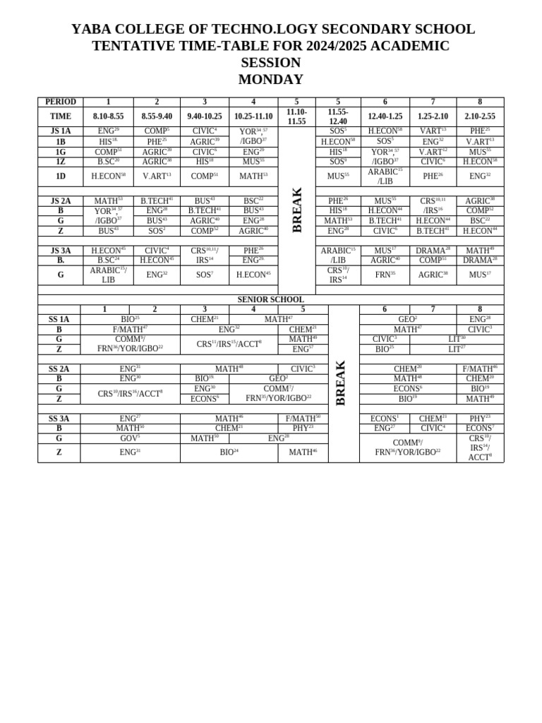 Tentative Time Table | PDF