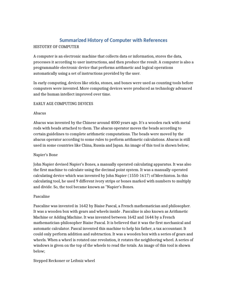 Final Summarized History of Computer With References | PDF | Personal ...