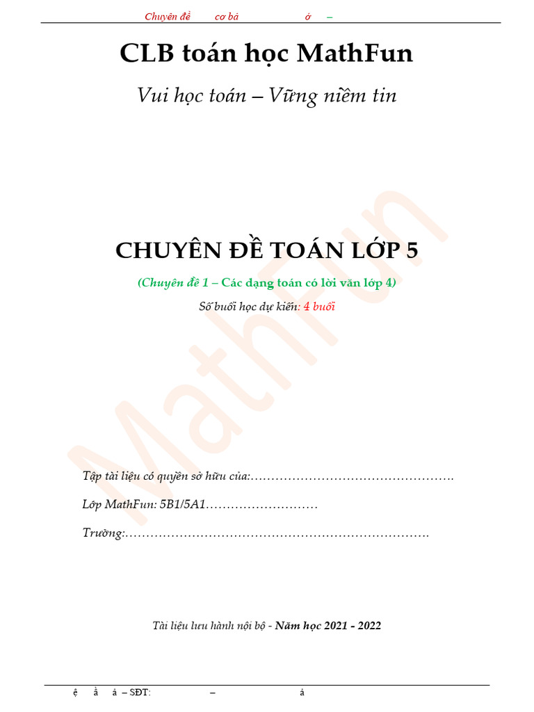 7.1.0 5B1+5A1 Cac Dang Toan Co Loi Van Lop 4 (Du Kien 4 Buoi) | PDF