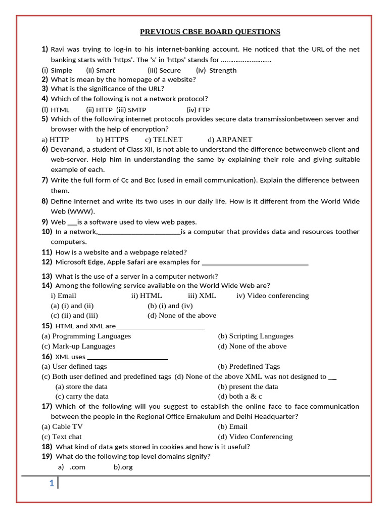 Class 4 Computer Networking Questions | PDF | Computer Network | World ...