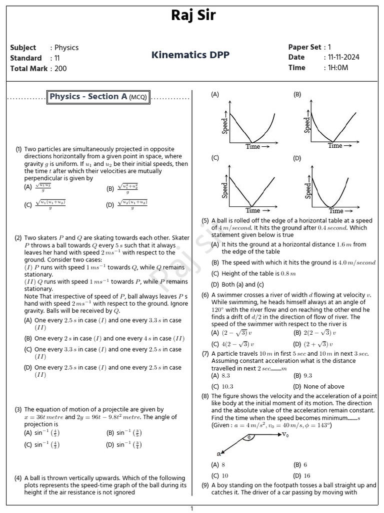 Kinematics DPP 1731291011 | PDF | Acceleration | Velocity