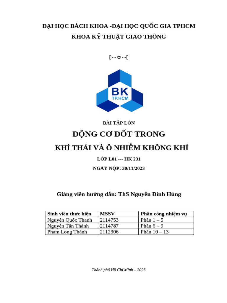 ĐCĐT - HK231 - L01 - Nhóm 9-1 - EMISSION AND AIR POLLUTION | PDF