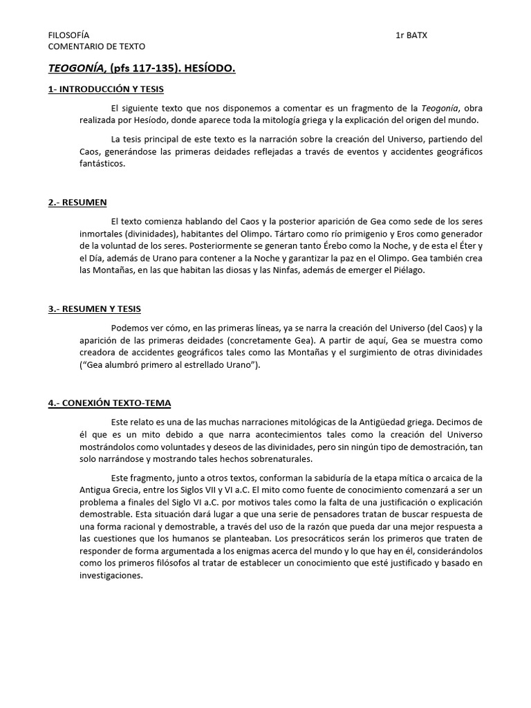 2a - Comentario de Texto. Teogonía. | PDF | Mitología griega | Mitología