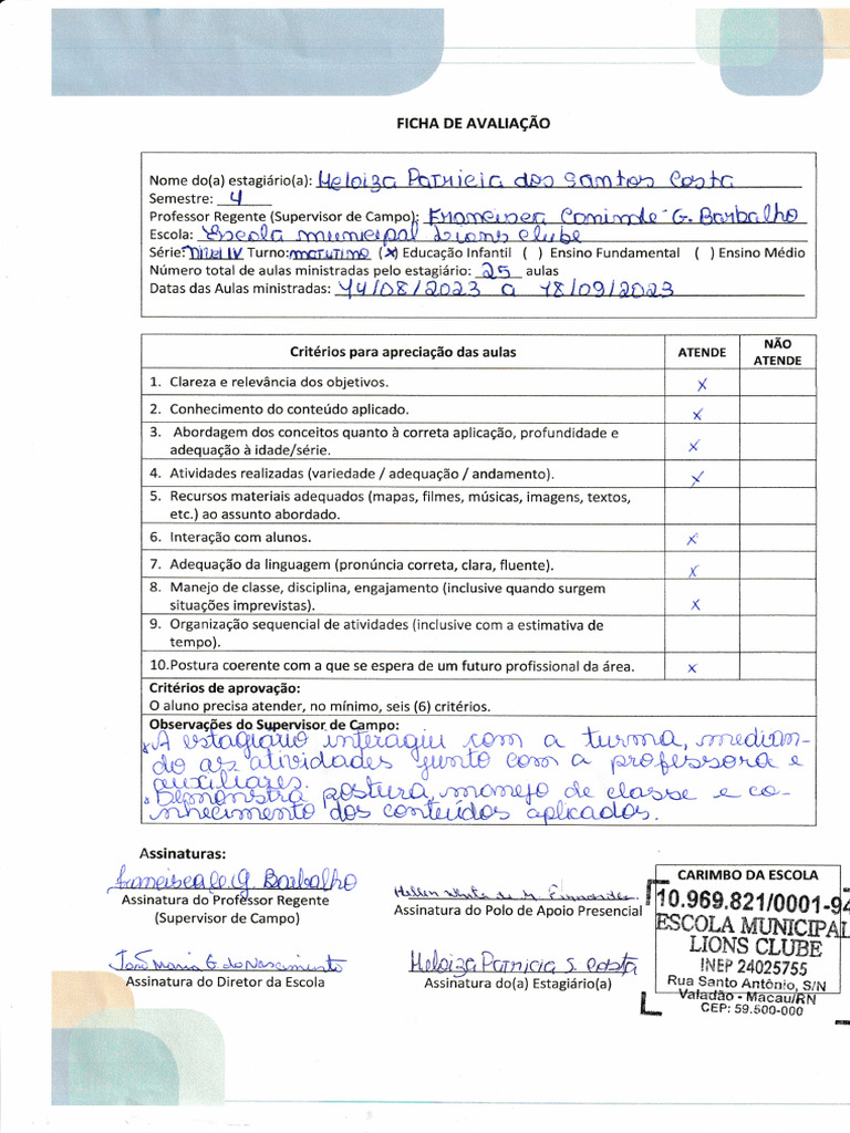 Ficha de Avaliação | PDF